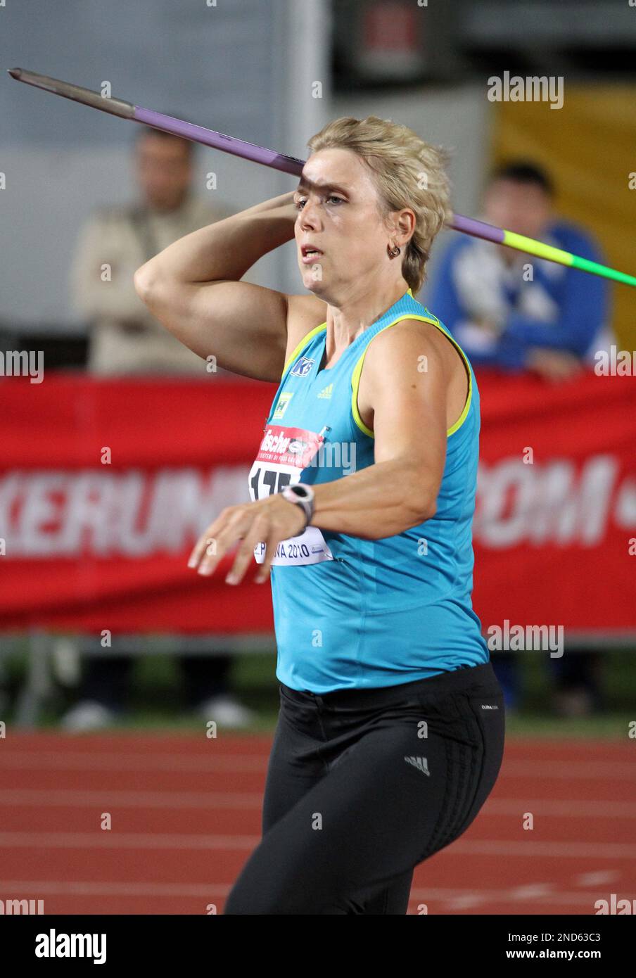 Christina Obergfoll of Germany competes in the Women's javelin throw ...