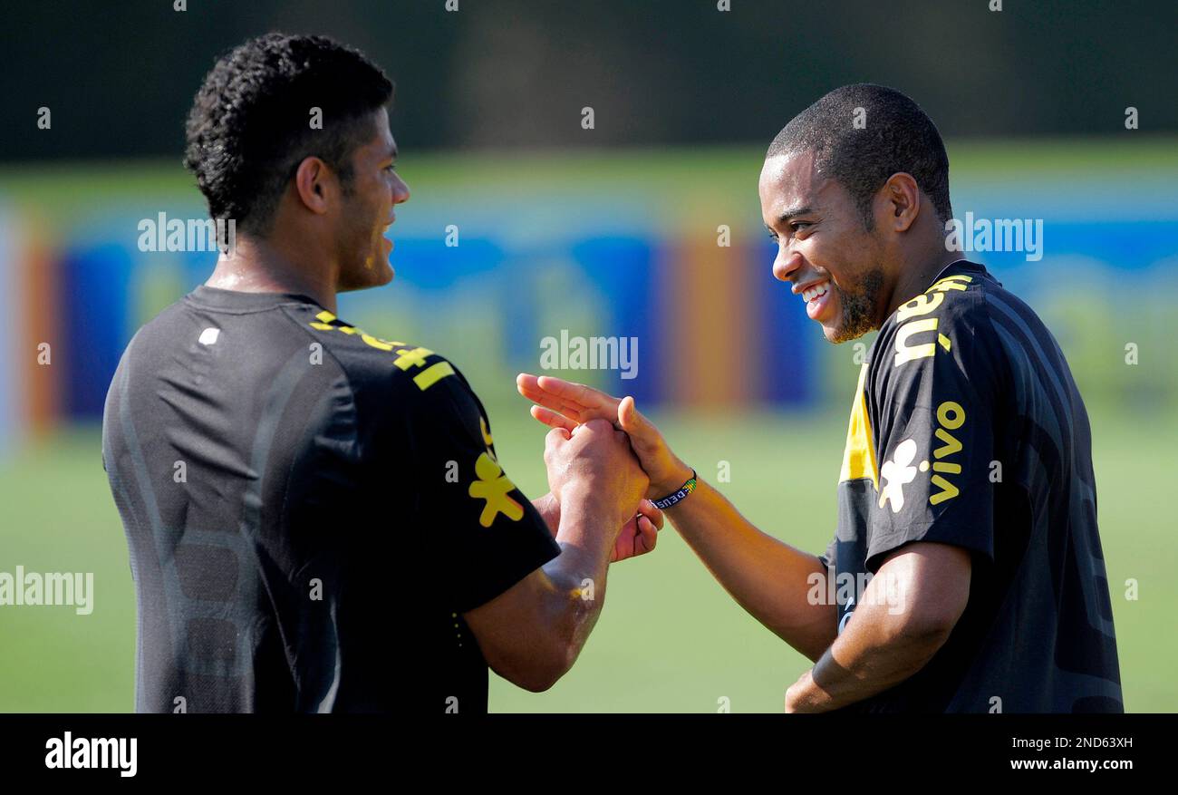 Brazil's national football team player Robinho, right, and Hulk during ...