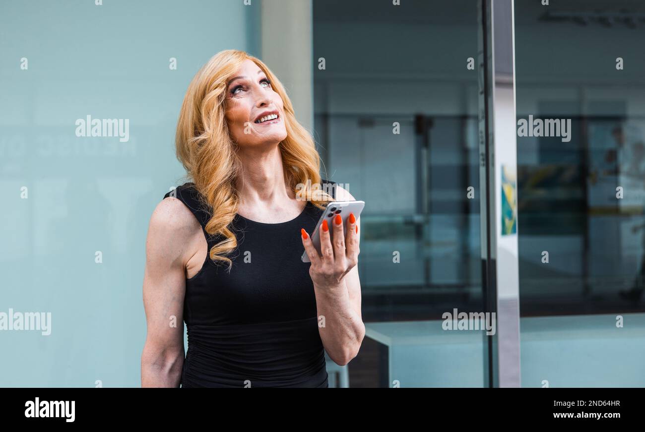 Transgender business woman lifestyle moments in downtown, Los angeles ...