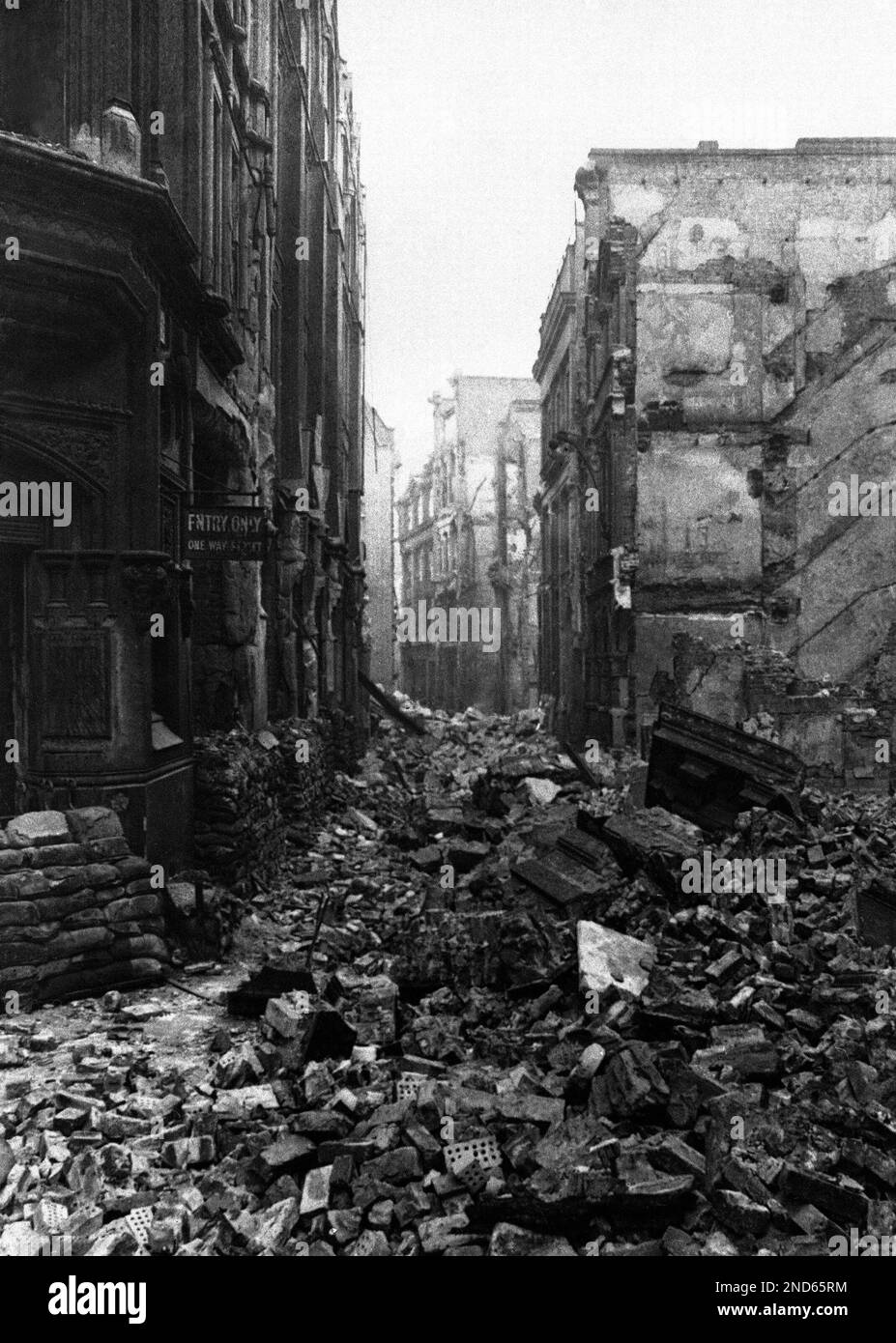 Bombed and burned Addle Street in London on Dec. 29, 1940, after a Nazi ...