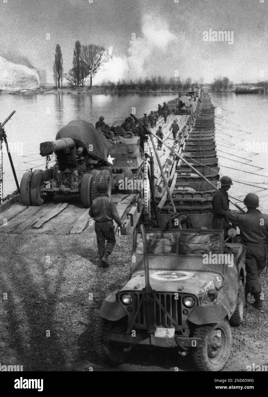 The bridge crossed the Rhine built by third army engineers on March 26 ...