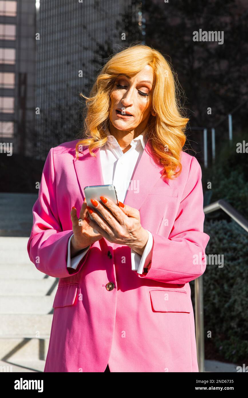 Transgender business woman lifestyle moments in downtown, Los angeles ...