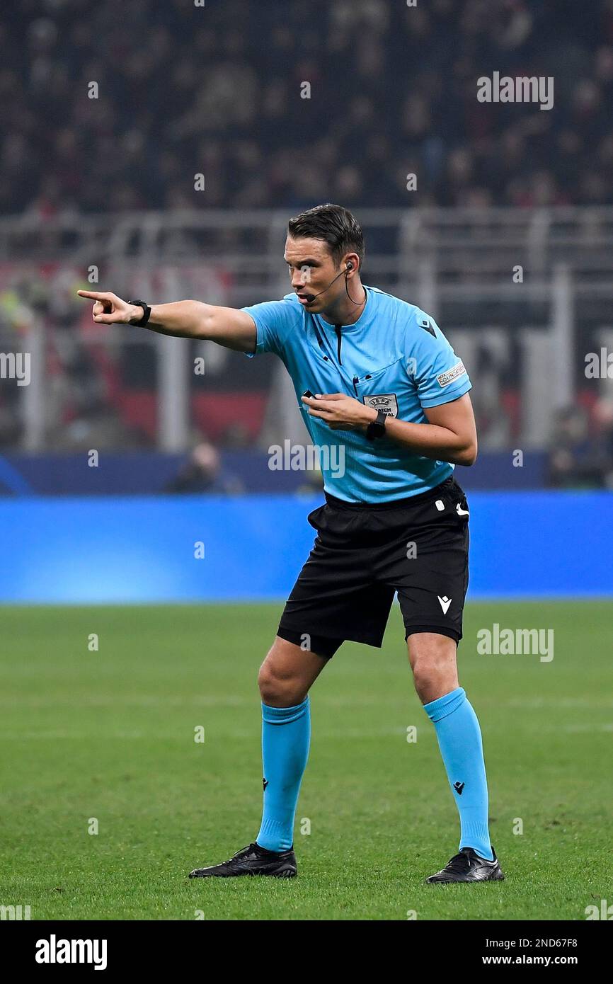 Referee Sandro Scharer gestures during the Uefa Champions League ...