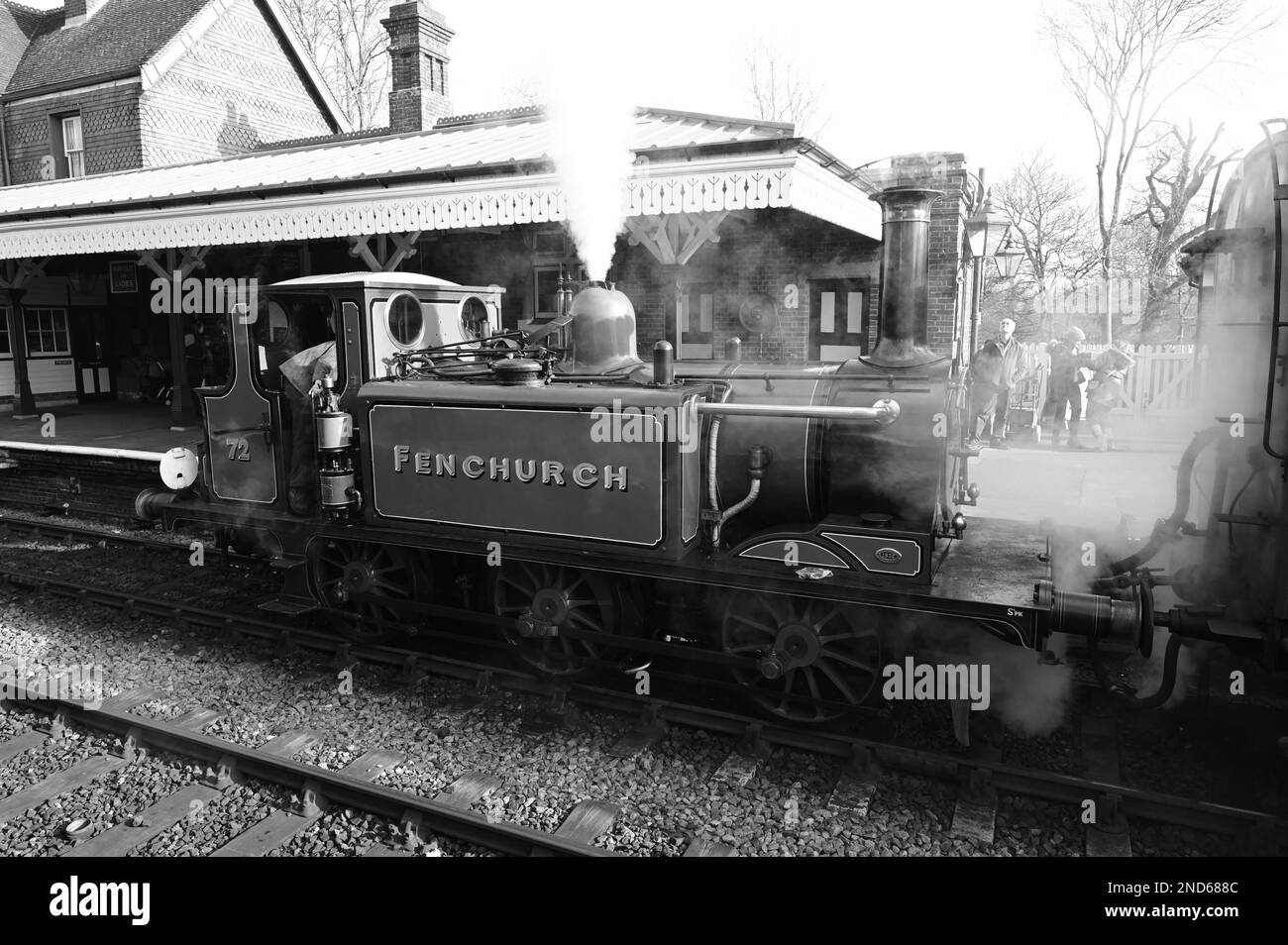 Stationary steam locomotive Black and White Stock Photos & Images - Alamy