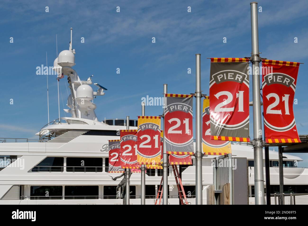 Galveston, Texas - February 2023: Signs on Pier 21 in the city's ...