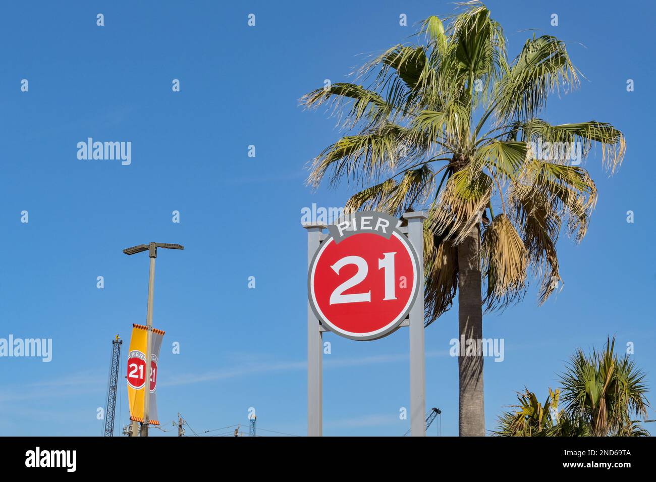 Galveston, Texas - February 2023: Sign at Pier 21 in the city's port ...