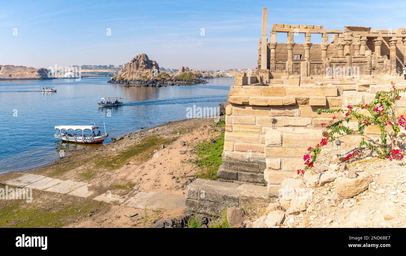 Aswan, Egypt; February 14, 2023 - A view of the entrance to the Philae ...