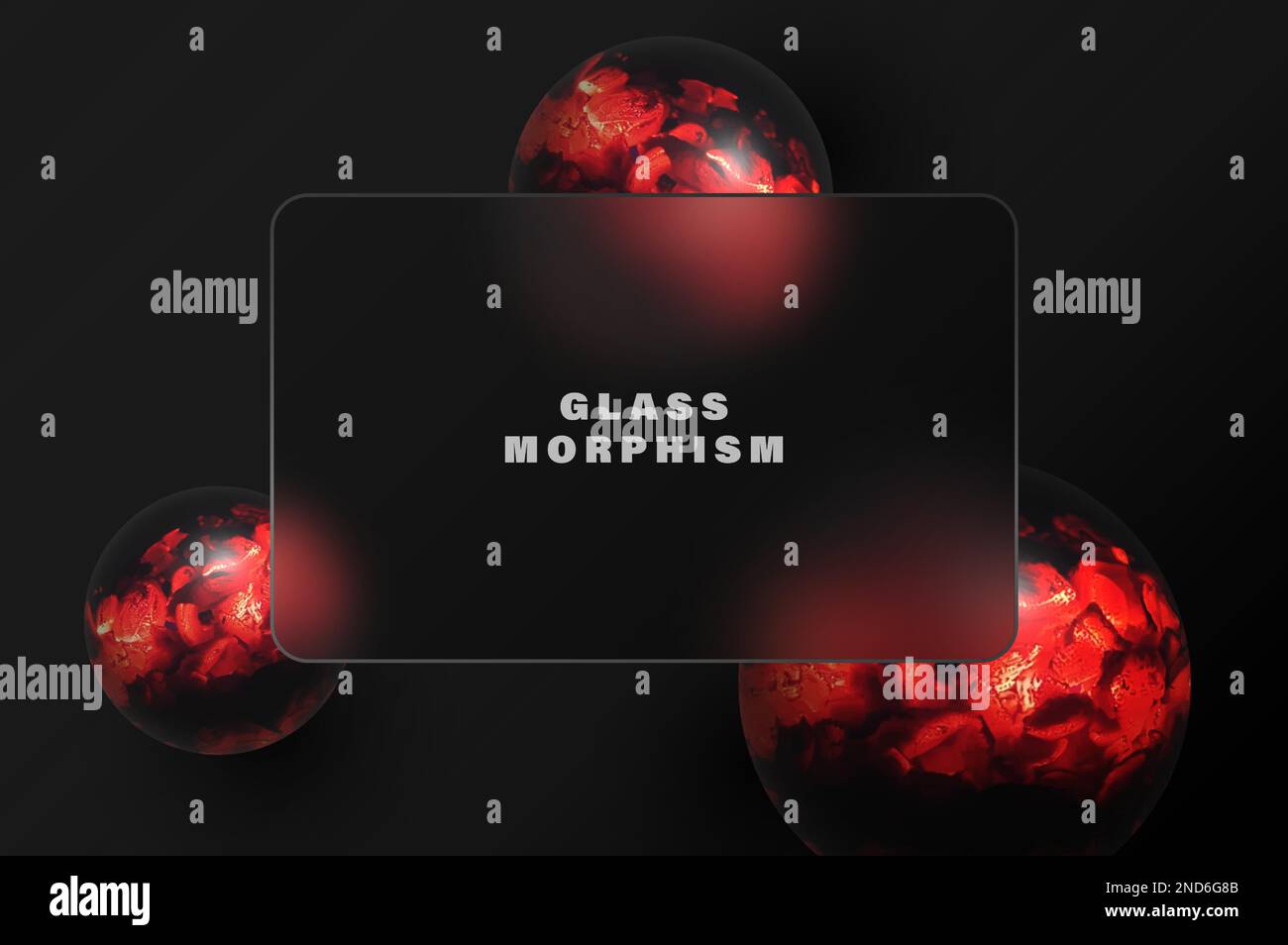 Abstract bright and black sphere on a rectangular transparent glass ...