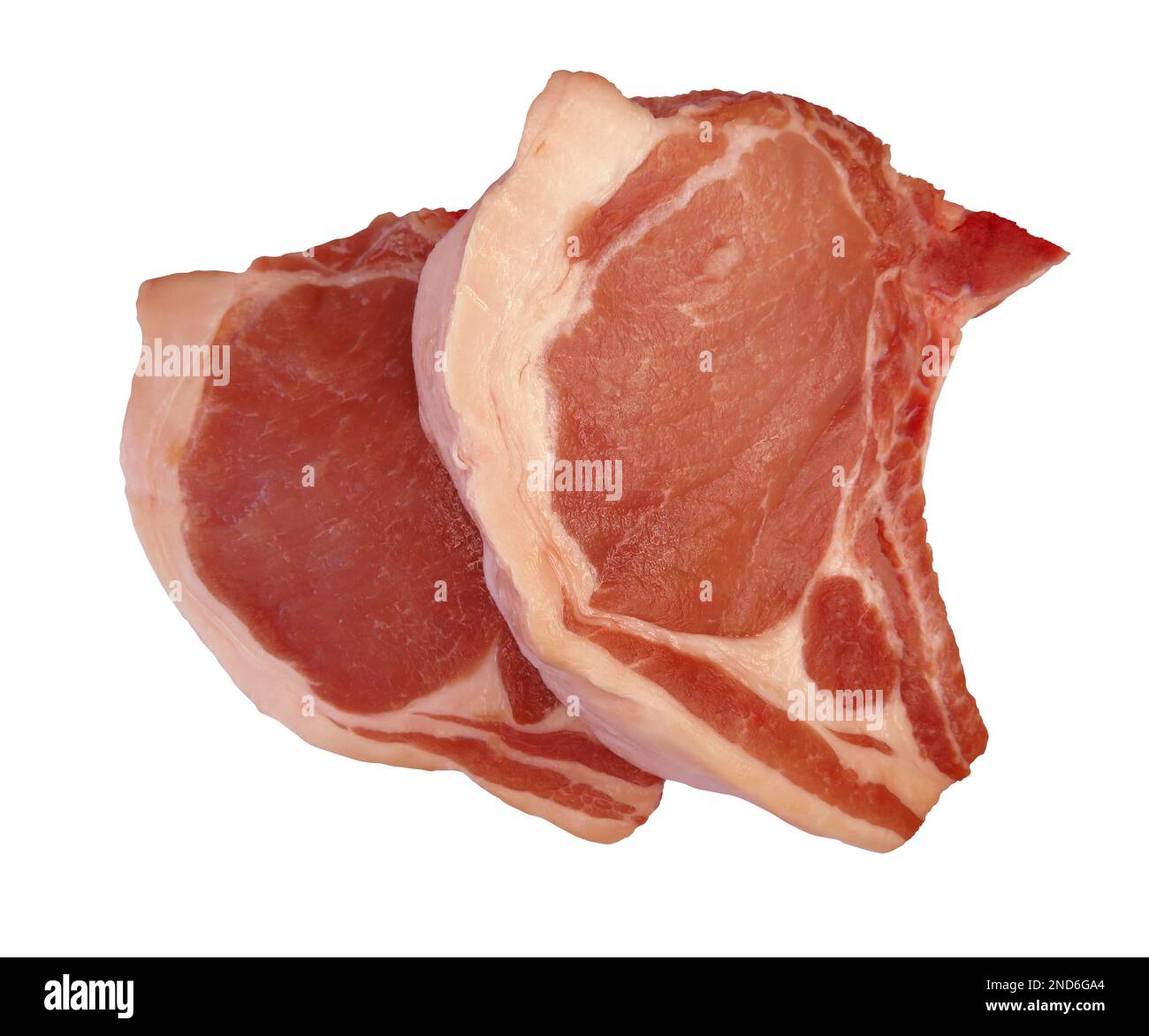 Fresh raw pork entrecote top view isolated on white background ...