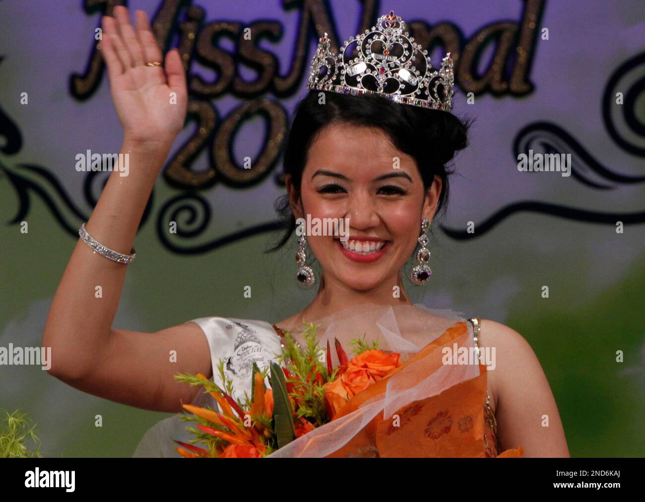 Sadichha Shrestha, 19, waves greets the crowd after being crowned Miss ...