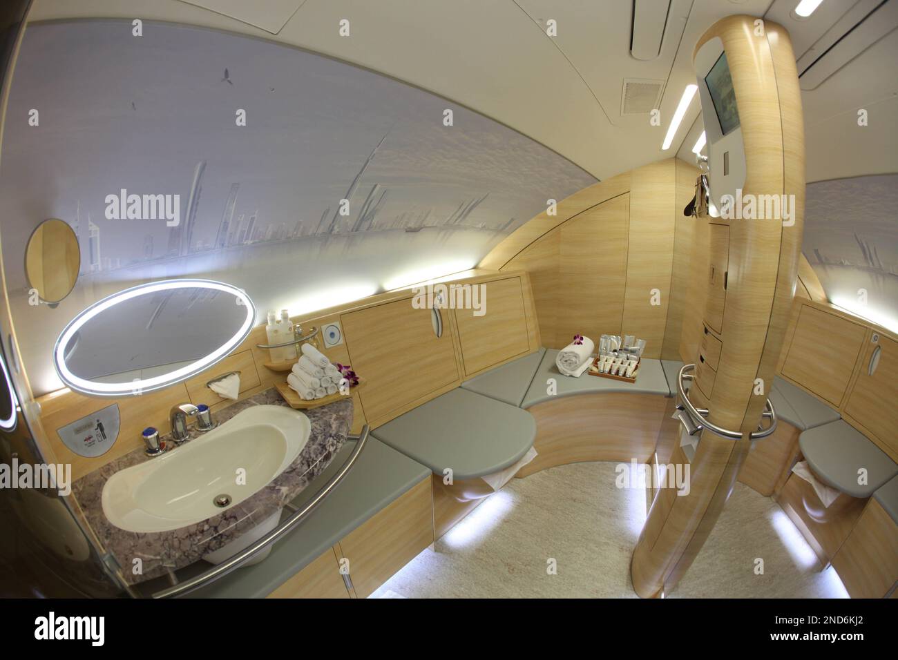 A shower area is seen in first class on an Airbus A380 aeroplane, the ...