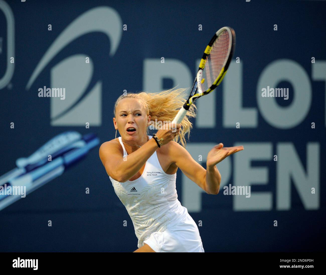 Caroline Wozniacki, of Denmark, during her 1-6, 6-3, 7-6(5), semifinal ...