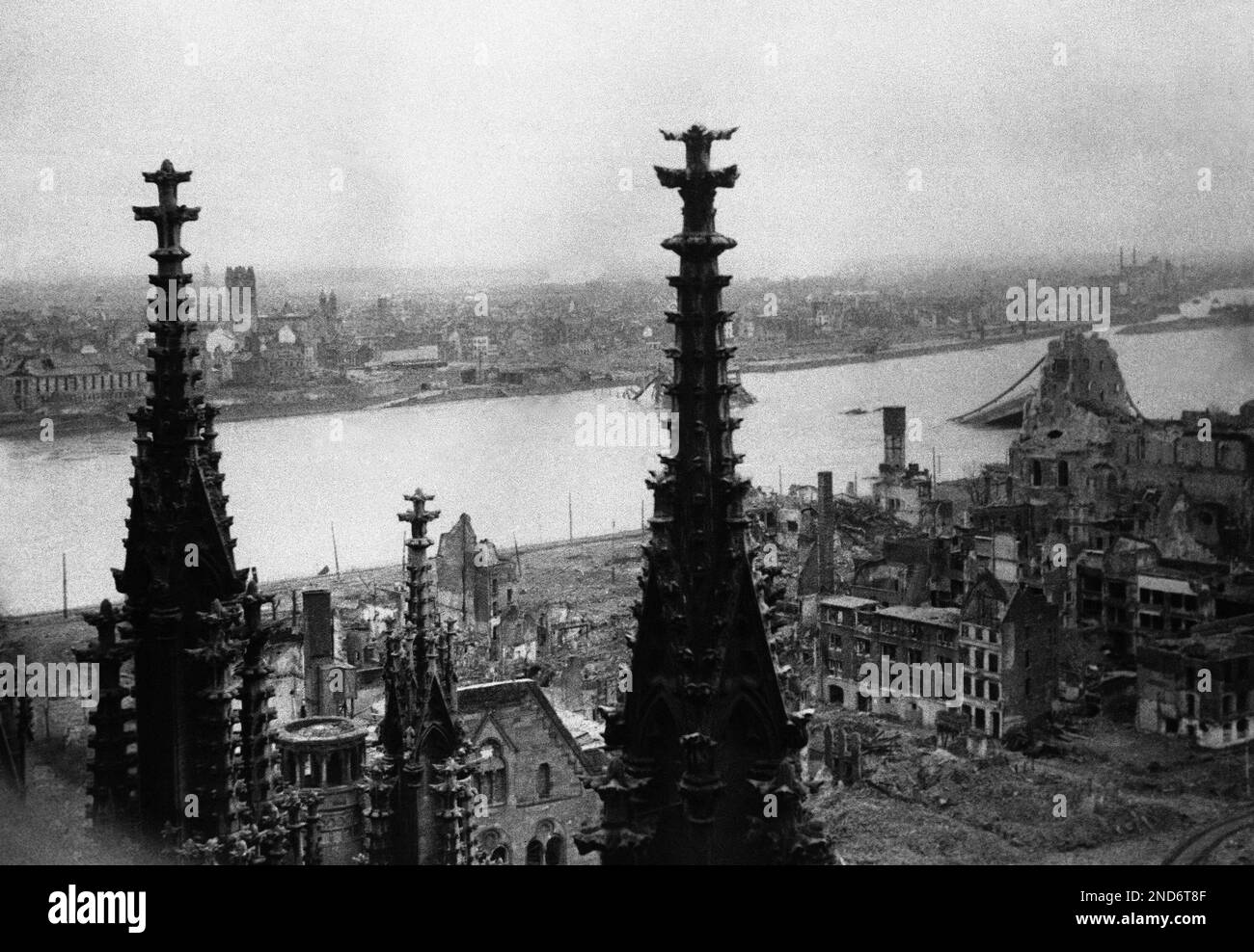 A view of the grim devastation wrought by bombing in Cologne, fourth ...