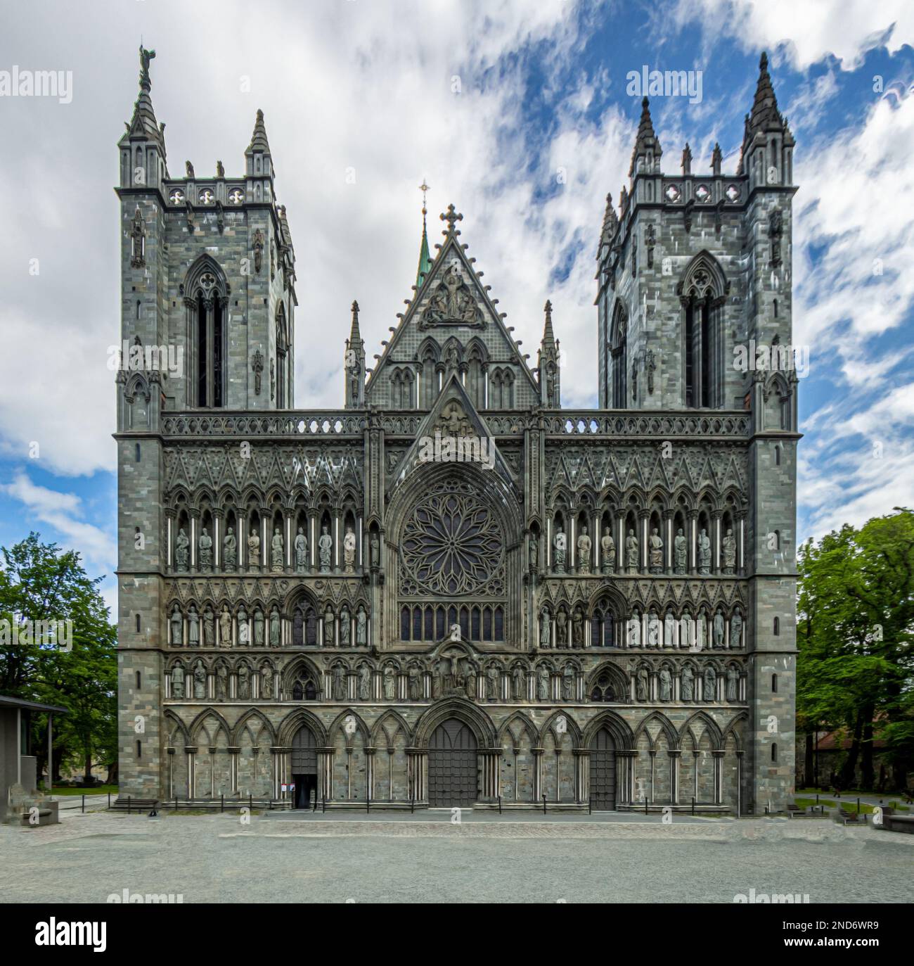 View on impressive front facade of Nidaros Domkirke in the Norwegian ...