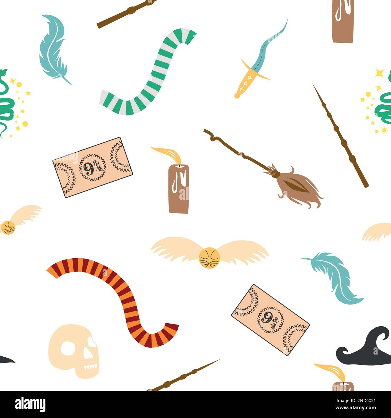 Magic items seamless pattern in flat style. School of Magic. Pumpkin ...