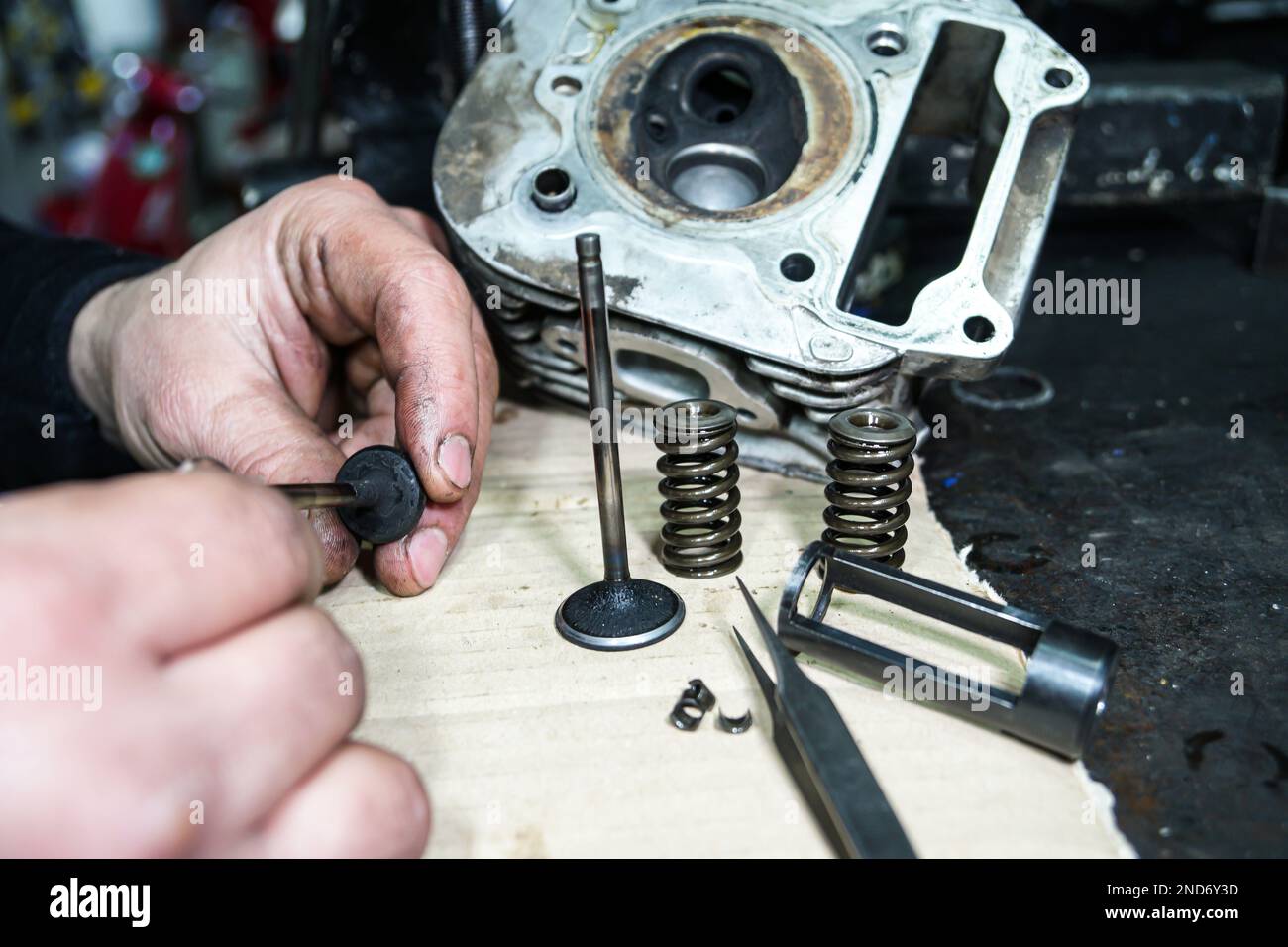 Motorcycle engine repair , overhaul and reconditioning Stock Photo - Alamy