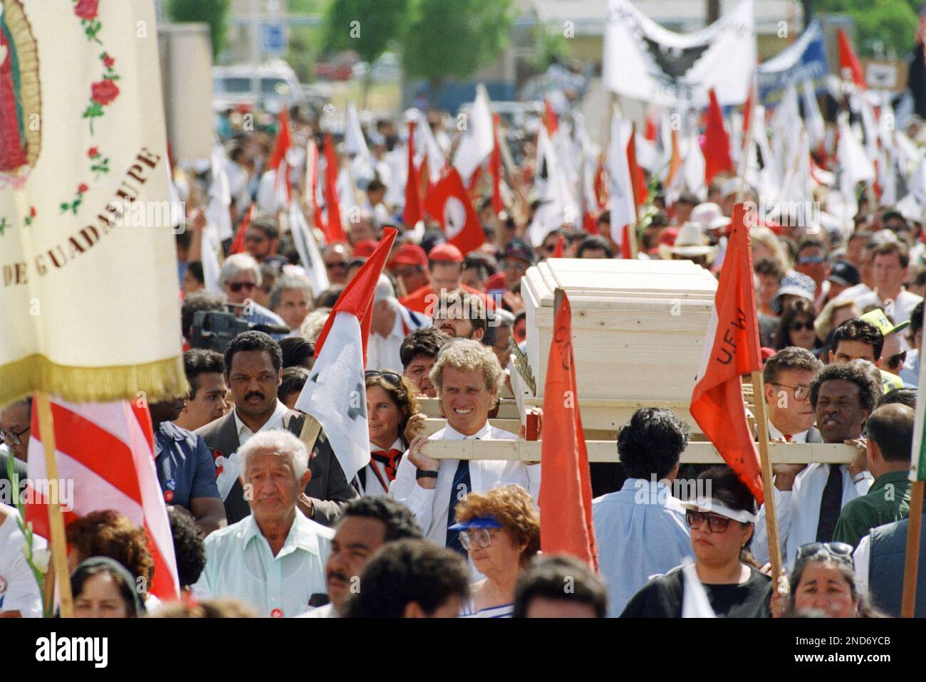 Cesar Chavez funeral procession showing Joseph Kennedy and Rev. Jesse ...
