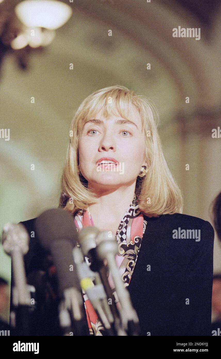 Hillary Rodham Clinton wife of Bill Clinton speaking in February 1993 ...