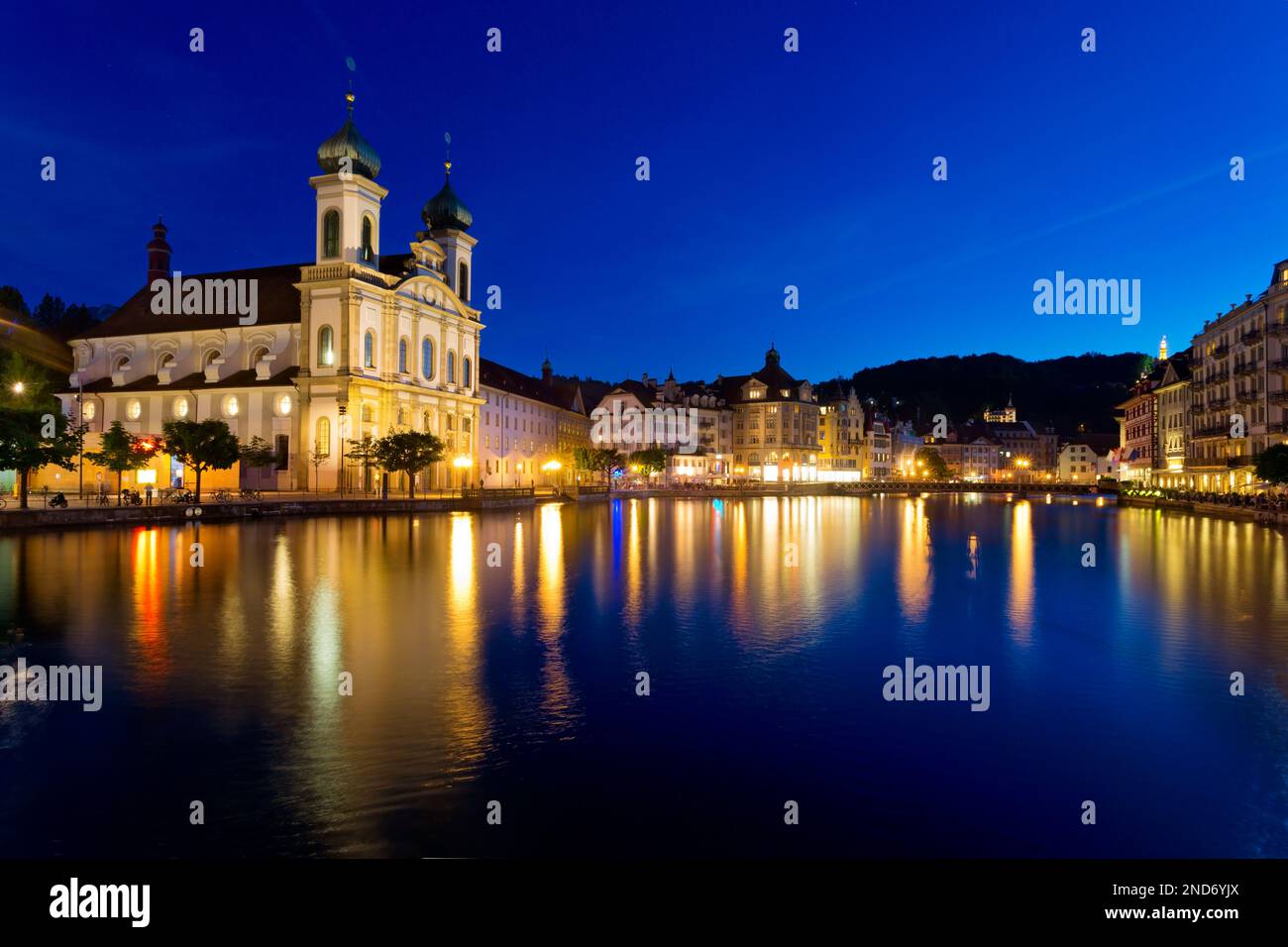 Famous Lucerne city at twilight, Swiss Alps, Switzerland Stock Photo ...