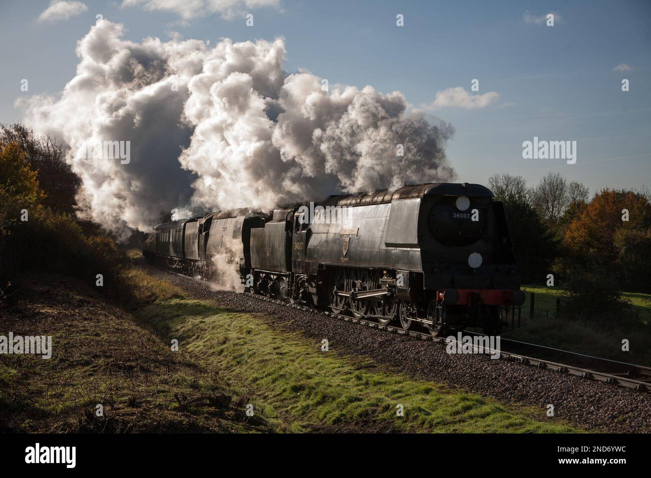 West Country Class 34007 Wadebridge double heads Battle of Britain ...