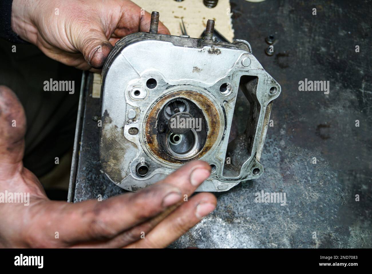 Motorcycle engine repair , overhaul and reconditioning Stock Photo - Alamy