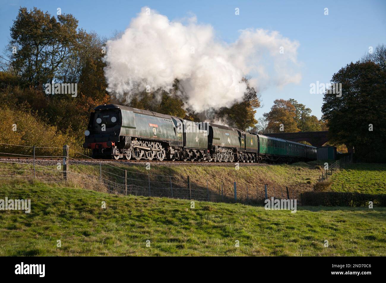 West Country Class 34007 Wadebridge double heads Battle of Britain ...