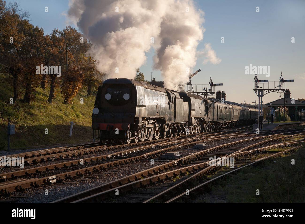 West Country Class 34007 Wadebridge double heads Battle of Britain ...