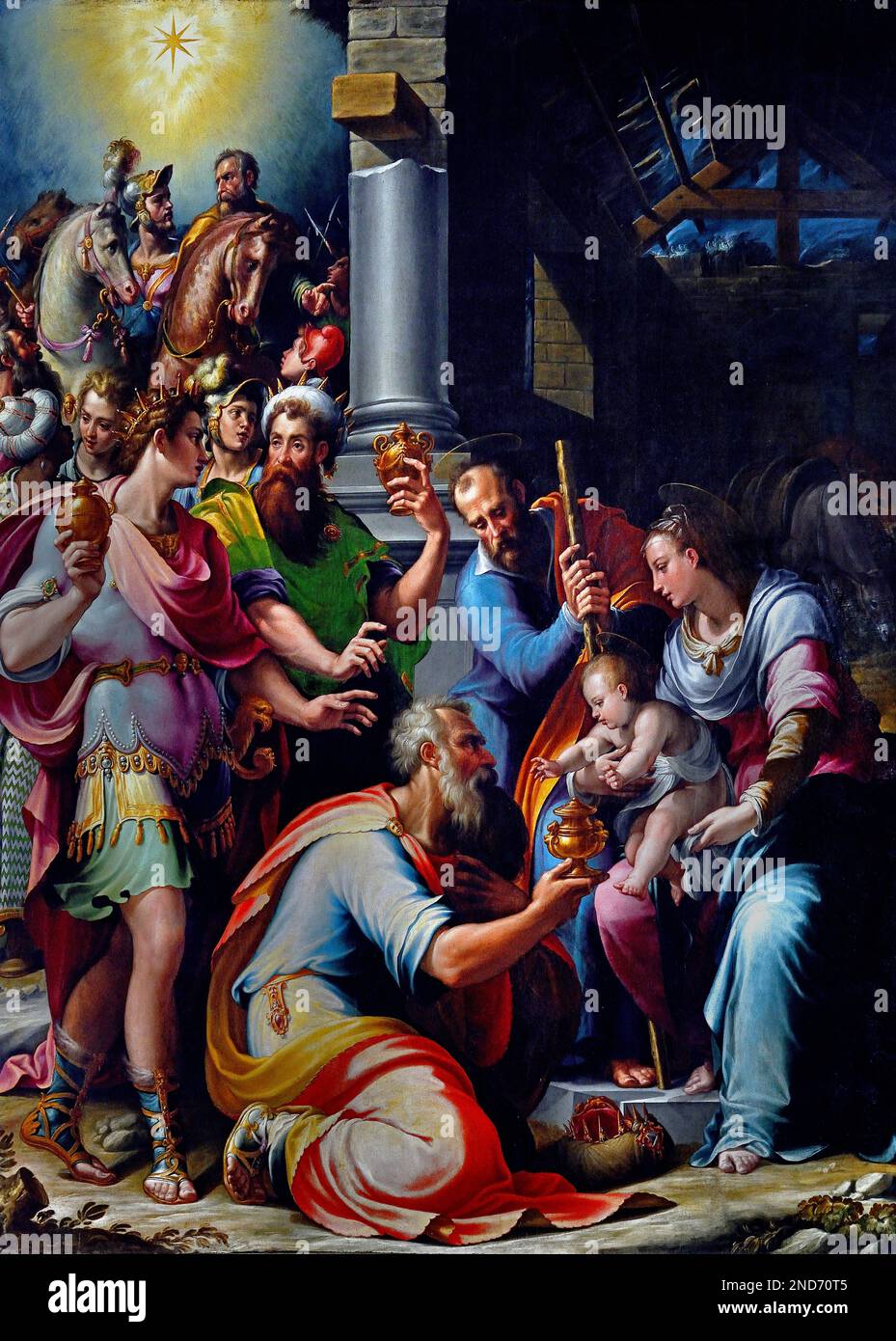 Adoration of the Magi altarpiece by Girolamo Macchietti in the Basilica di San Lorenzo in ...
