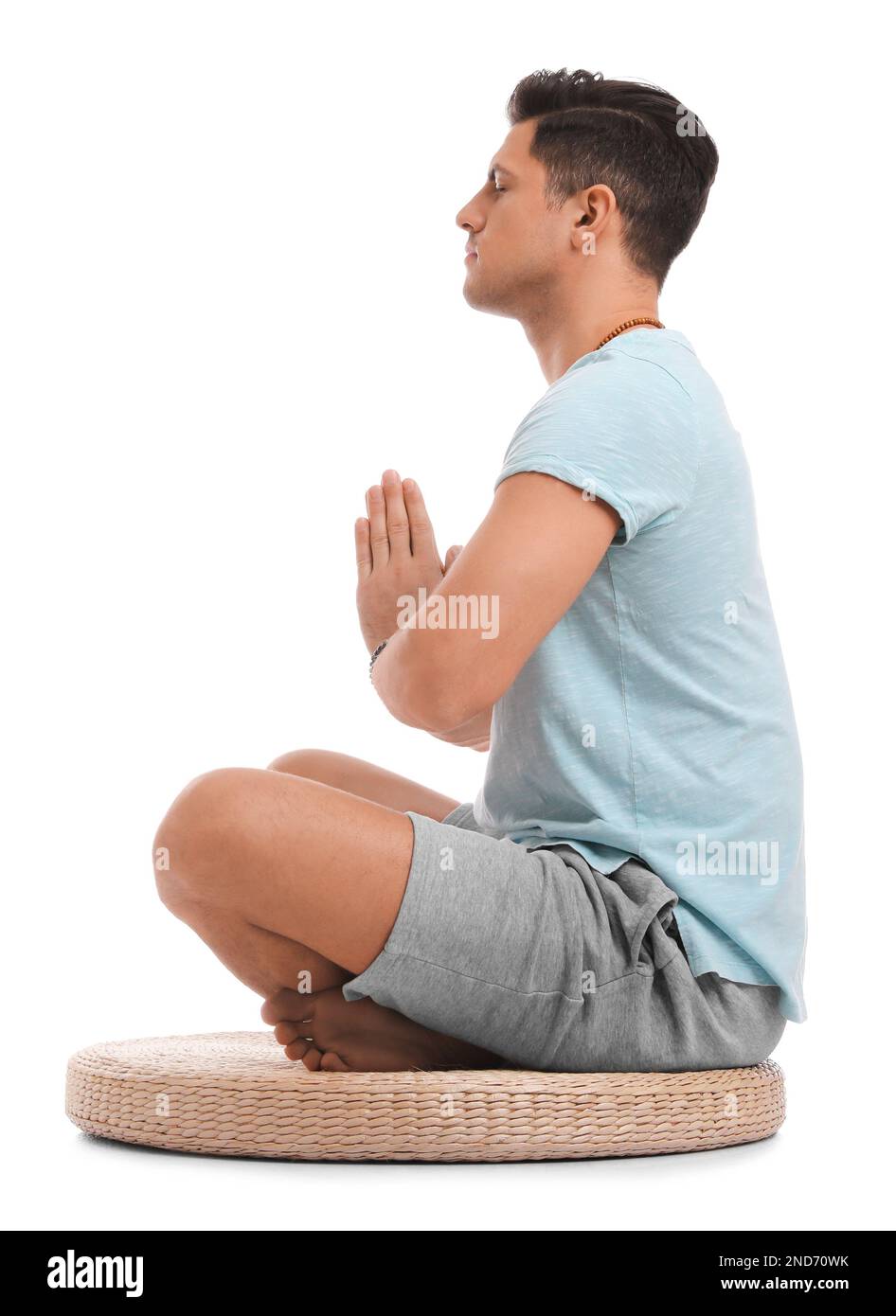 Man meditating on white background. Zen concept Stock Photo - Alamy