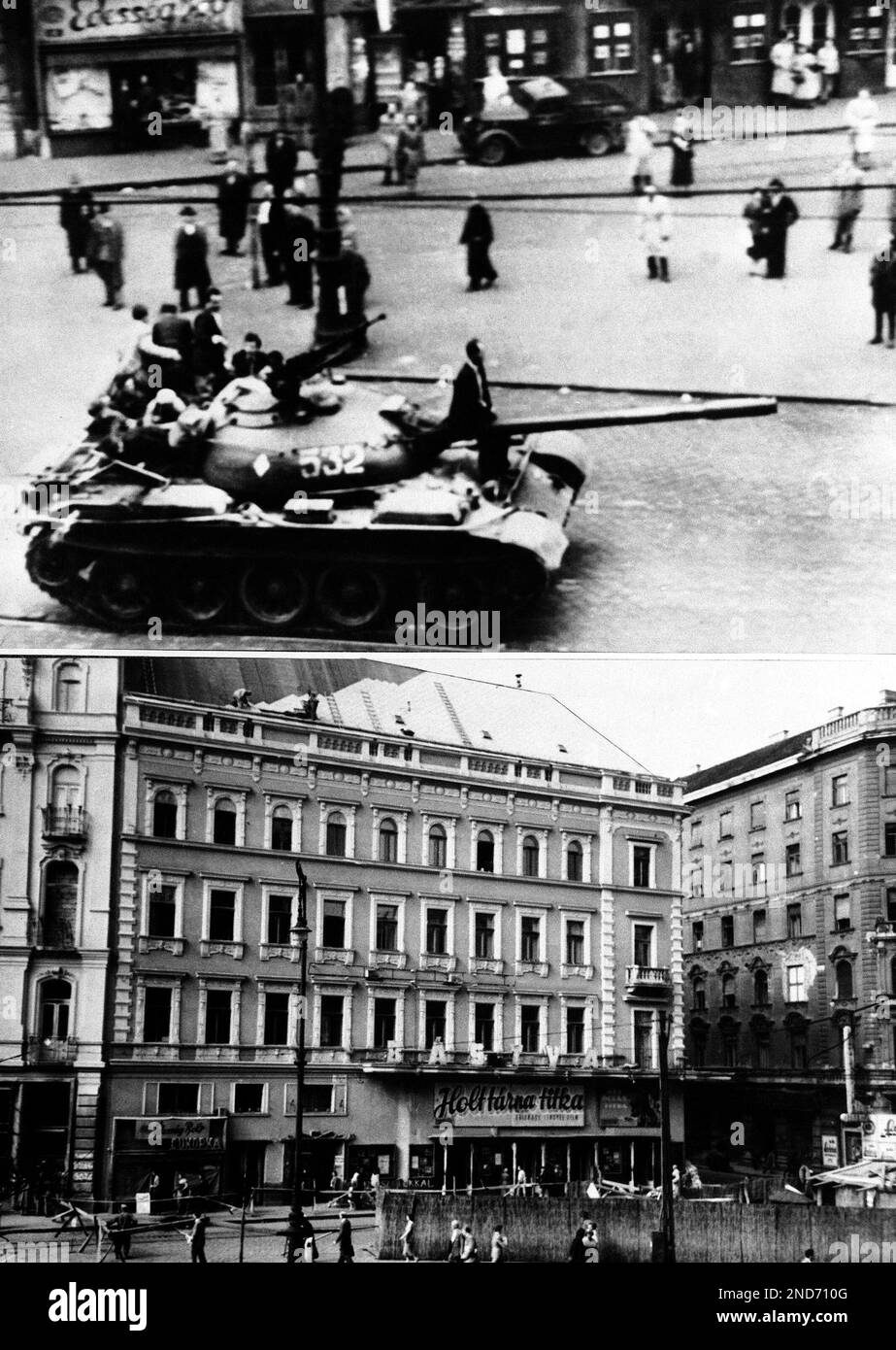 Top photo shows Hungarian freedom fighters captured tank in the early ...