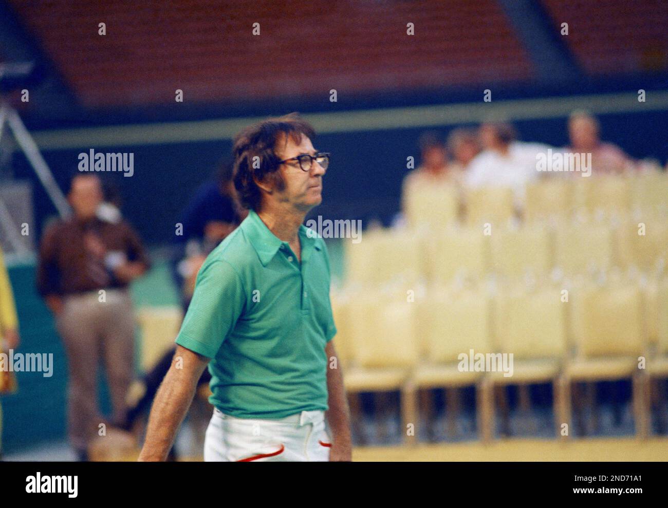 Tennis star Bobby Riggs is shown during the "Battle of the Sexes" match ...
