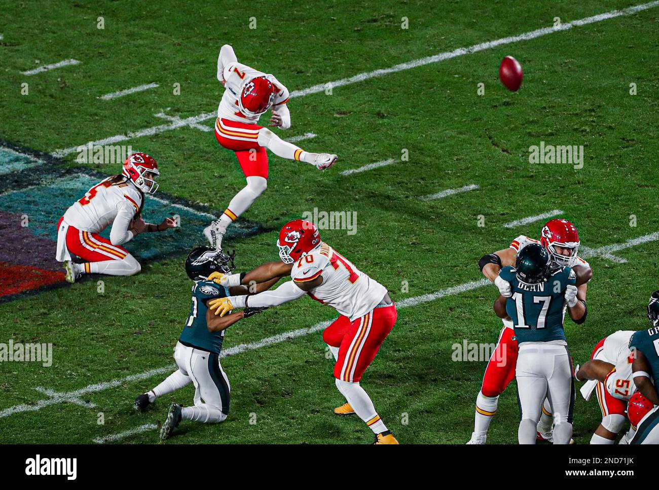 Kansas City Chiefs place kicker Harrison Butker kicker the game-winning ...