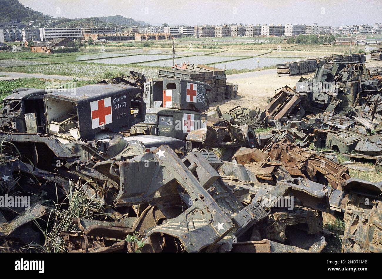 Surplus US Army war materials, mostly wrecked vehicles and serious ...