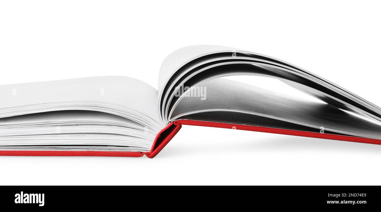 Open book with red cover on white background, closeup Stock Photo - Alamy
