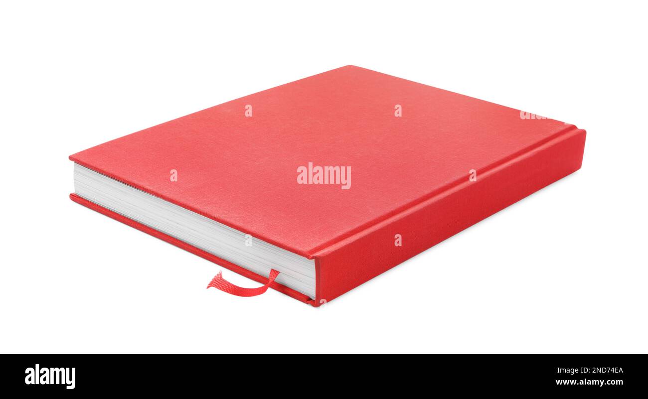 Book with red cover on white background Stock Photo - Alamy