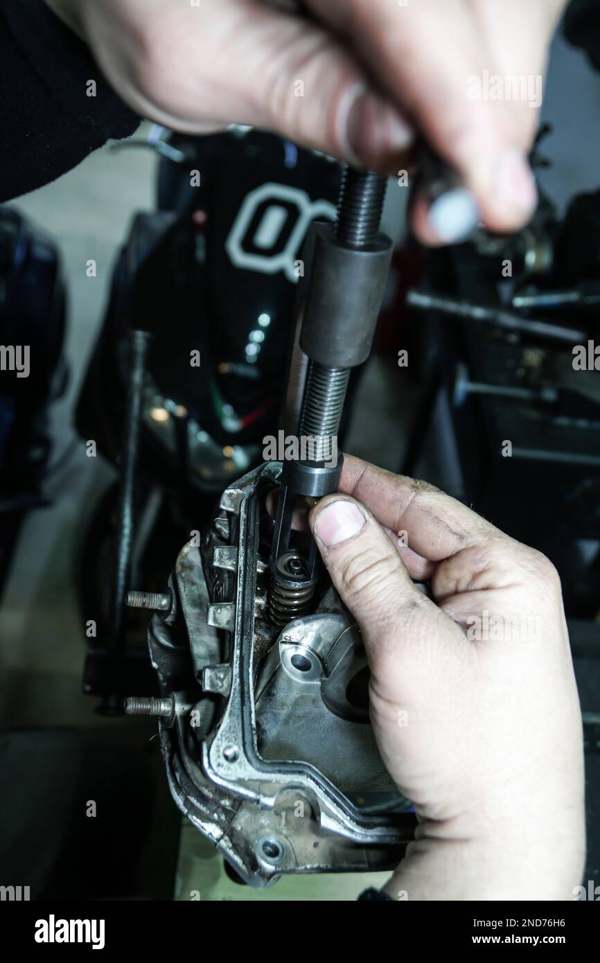 Motorcycle engine repair , overhaul and reconditioning Stock Photo - Alamy