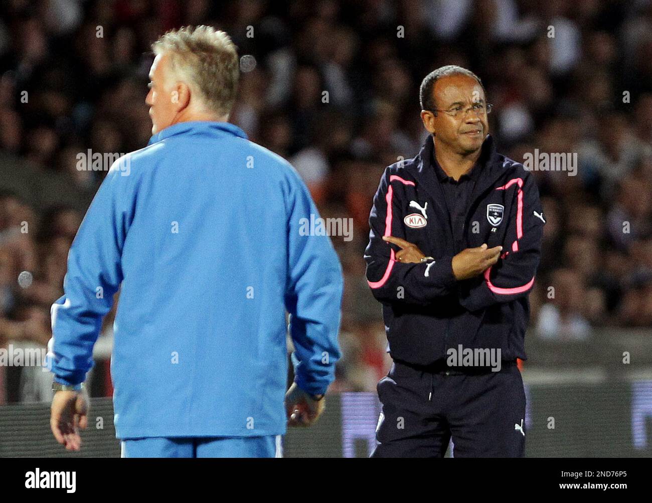 Bordeaux's coach Jean Tigana, right, is seen during the French League ...