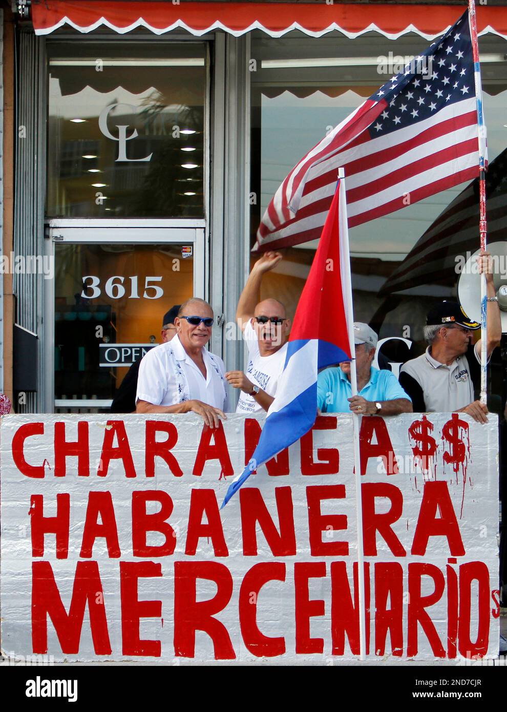 Cuban-Americans protest and chant anti-Castro slogans in front of the ...