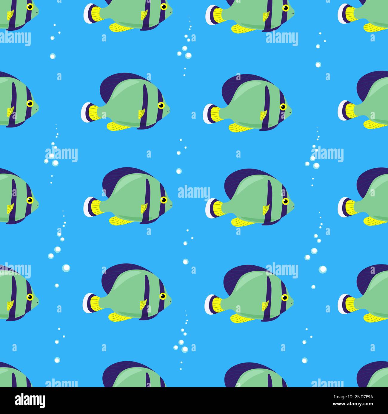 Exotic bright fish seamless pattern. Vector marine fish in flat style ...