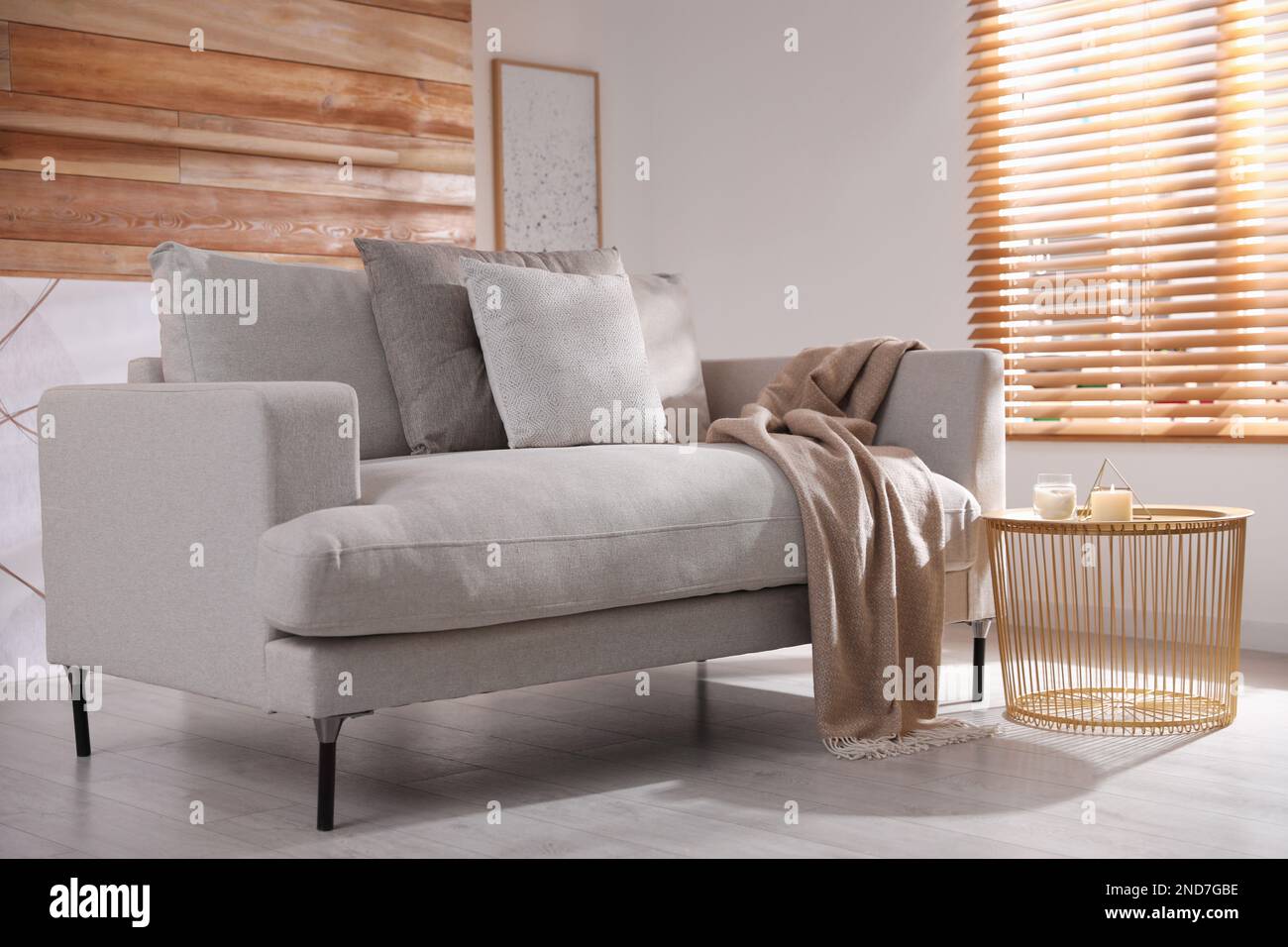 Comfortable sofa in modern living room. Interior design Stock Photo - Alamy