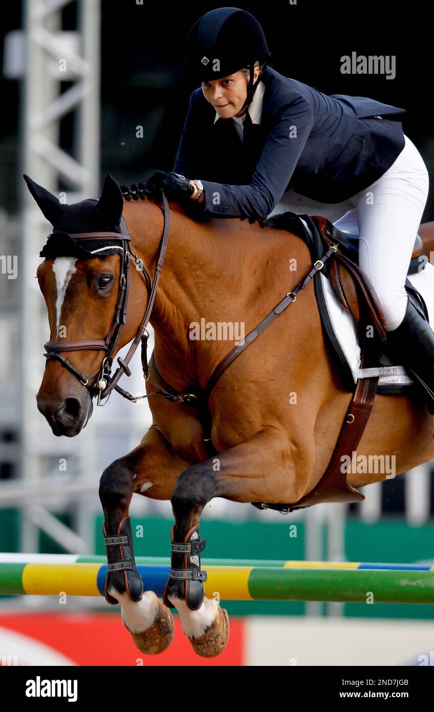 Athina Onassis, riding AD Ricardo, competes in the 1.45 meter jumping ...