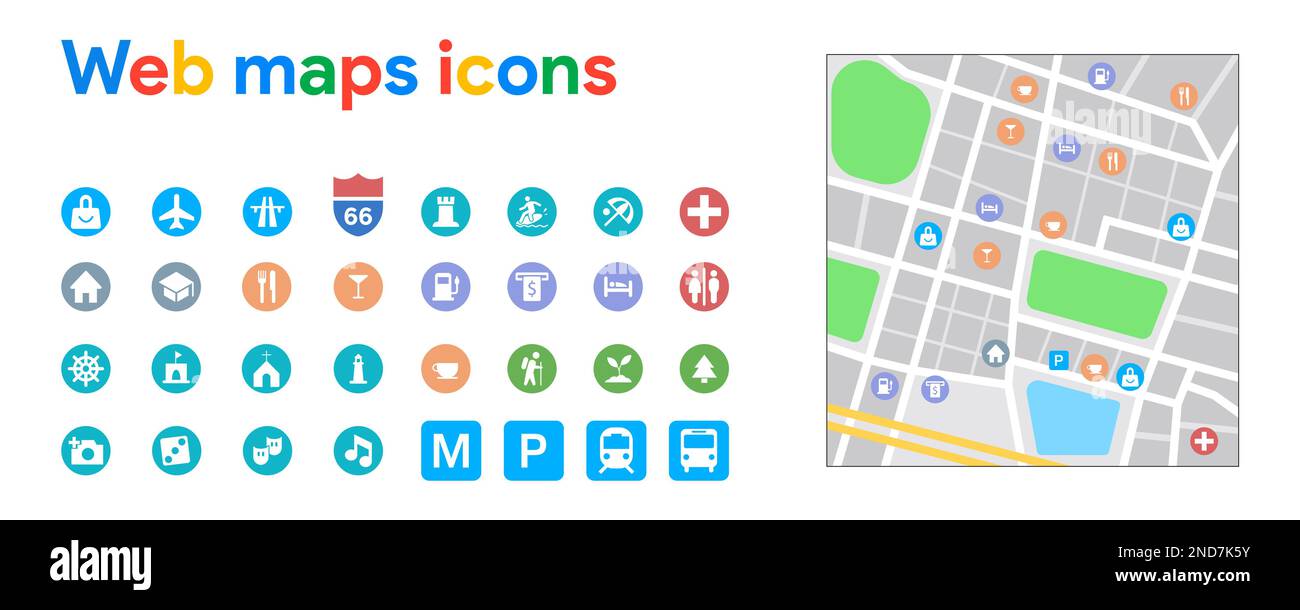 Web Maps Icons Collection. Set of highlights on map in internet. Vector ... Web Maps Icons Collection. Set of highlights on map in internet. Vector ...