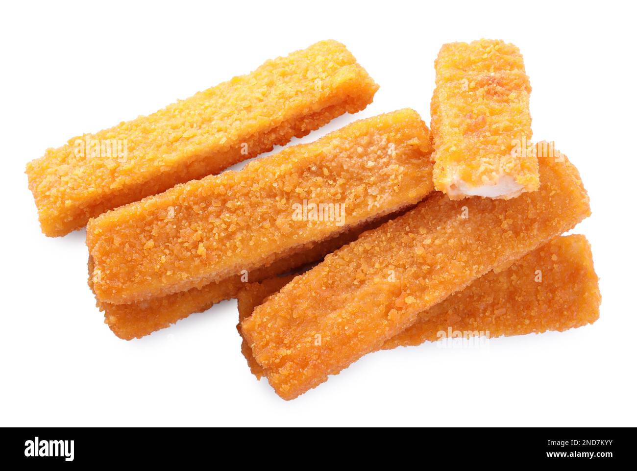 Tasty fresh fish fingers on white background, top view Stock Photo - Alamy