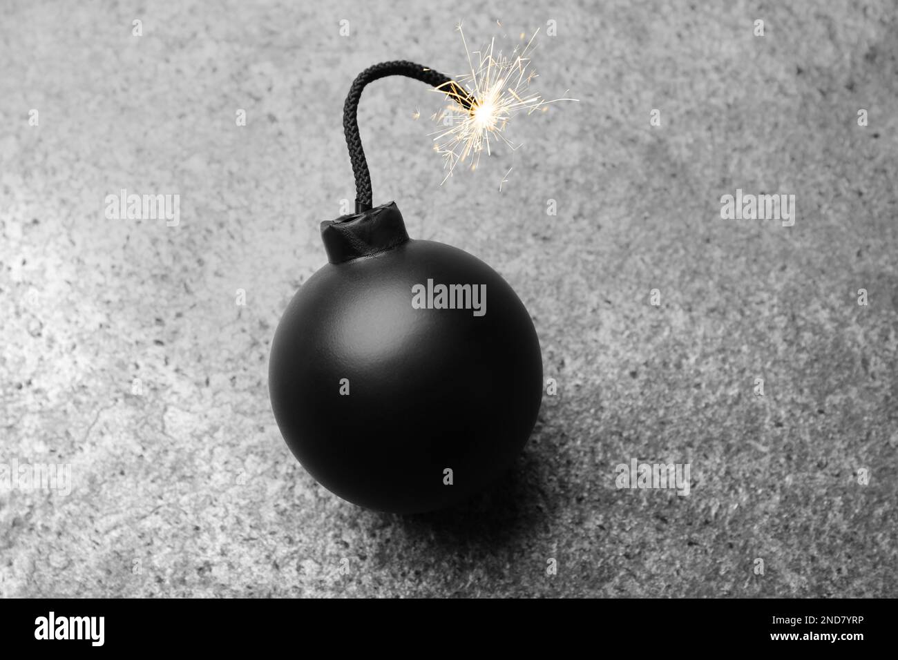 Old fashioned fuse bomb on grey table, above view Stock Photo - Alamy