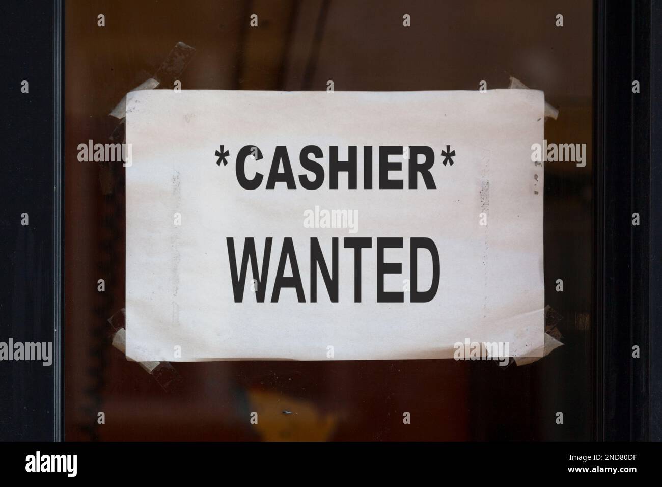 Paper scotched inside the window of a restaurant with written on it ...