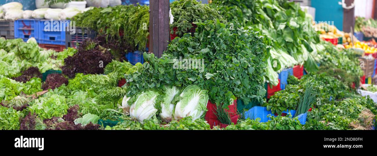 Salads stand from a farmers’ market named - Le petit marché - in Saint ...