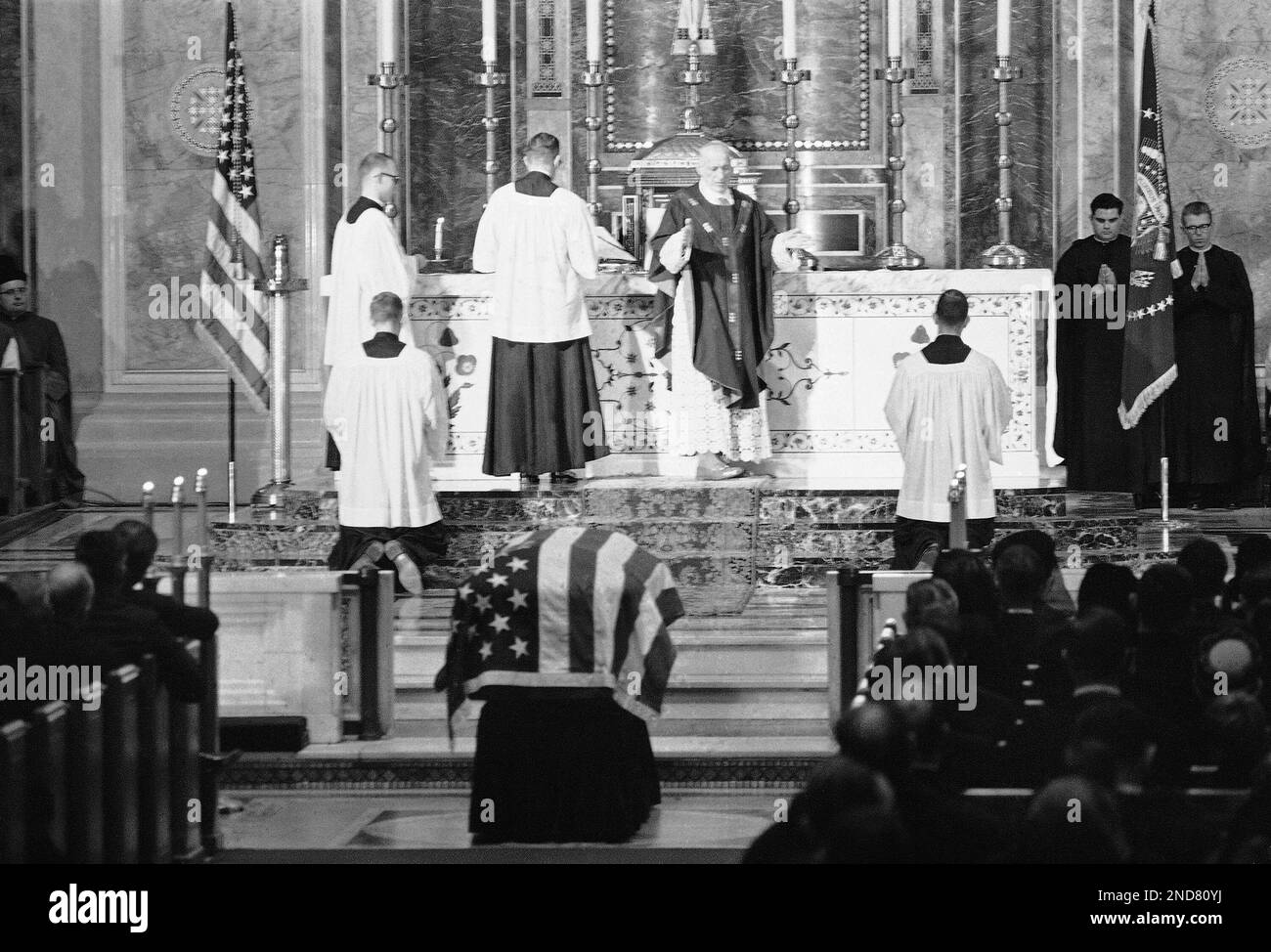 Archbishop Richard Cardinal Cushing conducts a funeral Mass over the ...