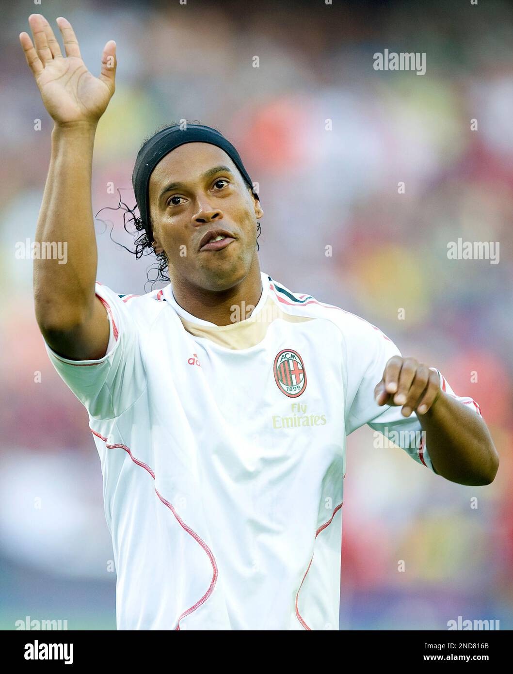 AC Milan's Ronaldinho from Brazil waves to his former supporters before ...
