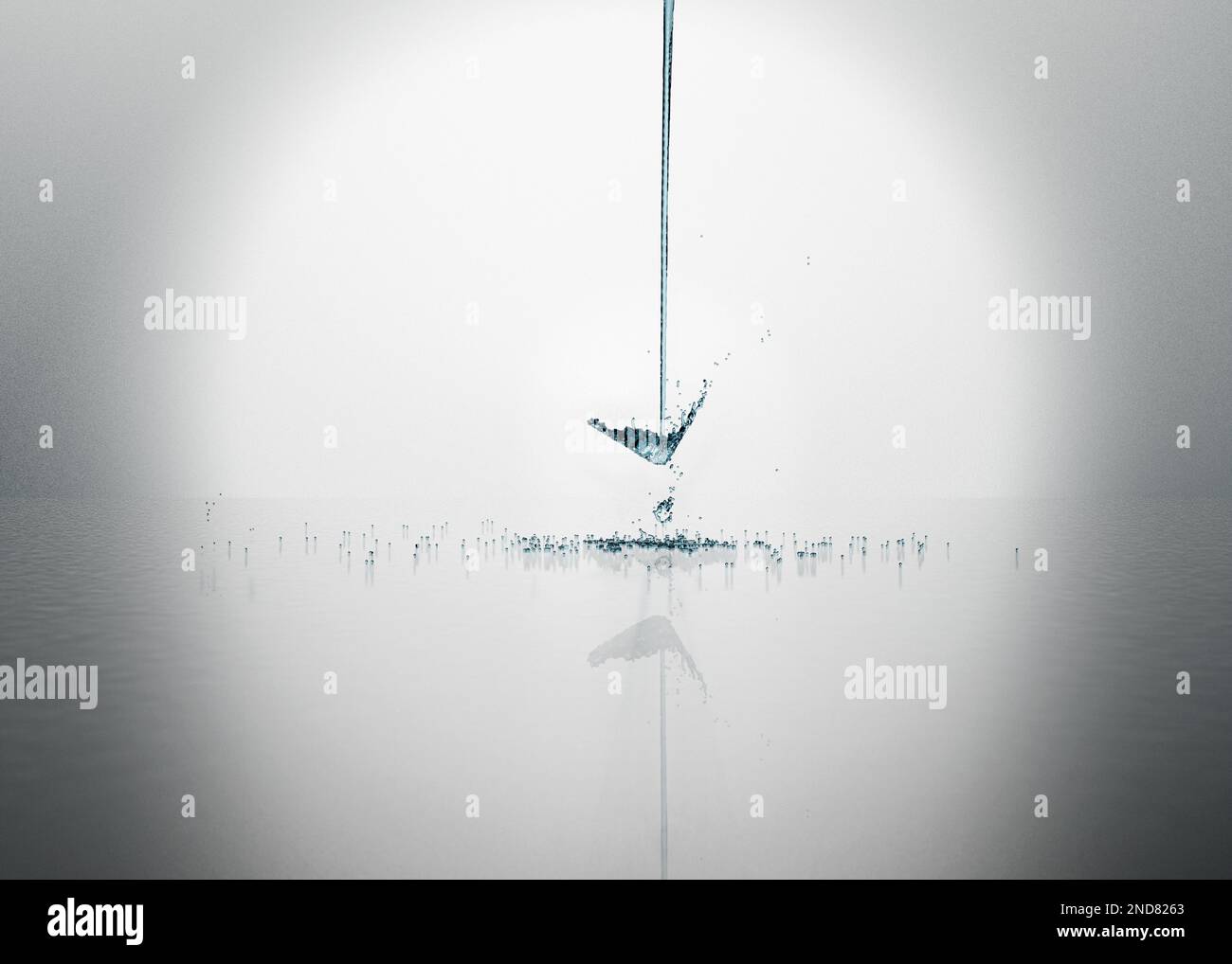 A pitcher splashing out of an empty glass with some water, bright ...