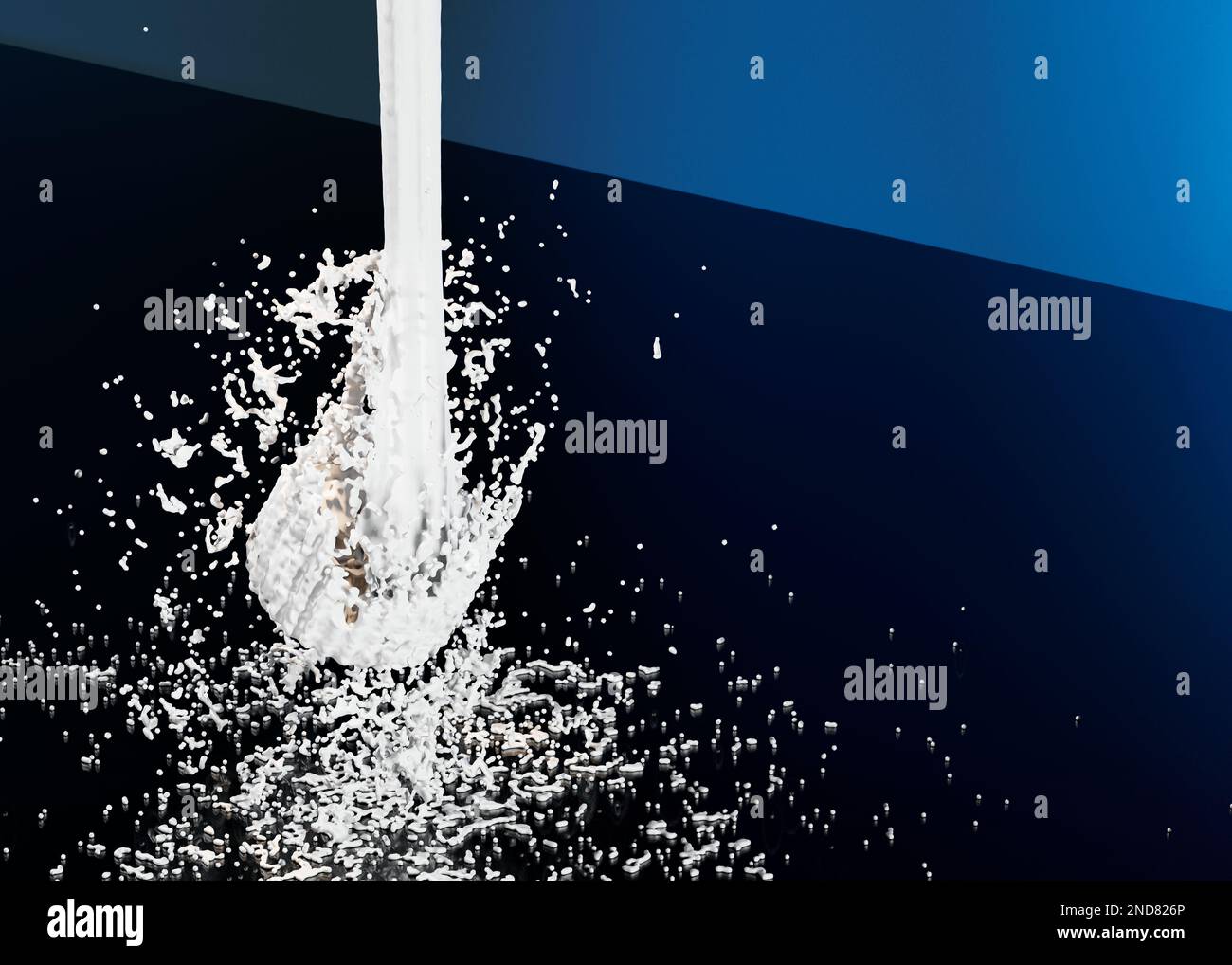 A white liquid stream falling into a puddle of water in the middle of a ...